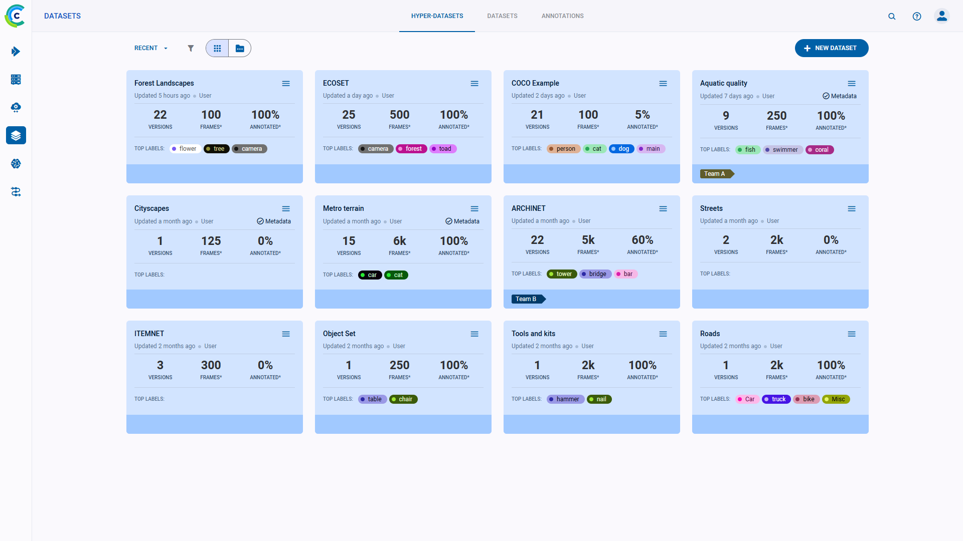 Hyper-Datasets Page | ClearML