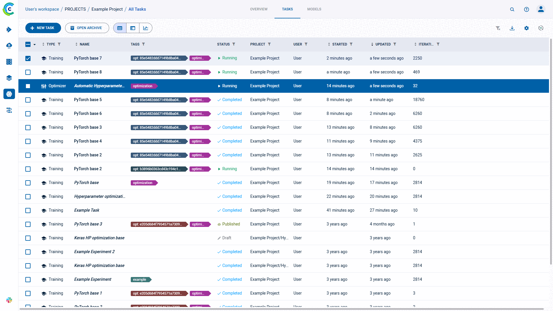 The Task Table | ClearML