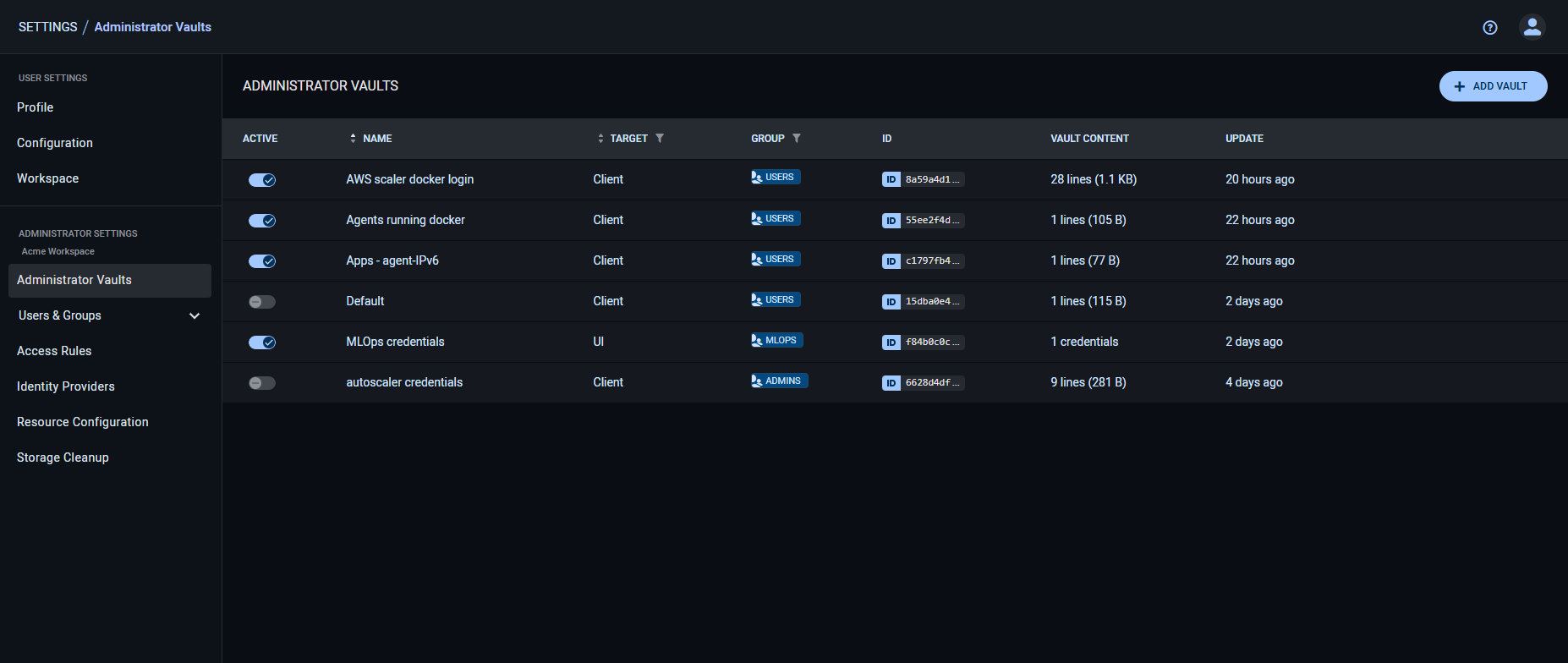 Administrator Vaults | ClearML