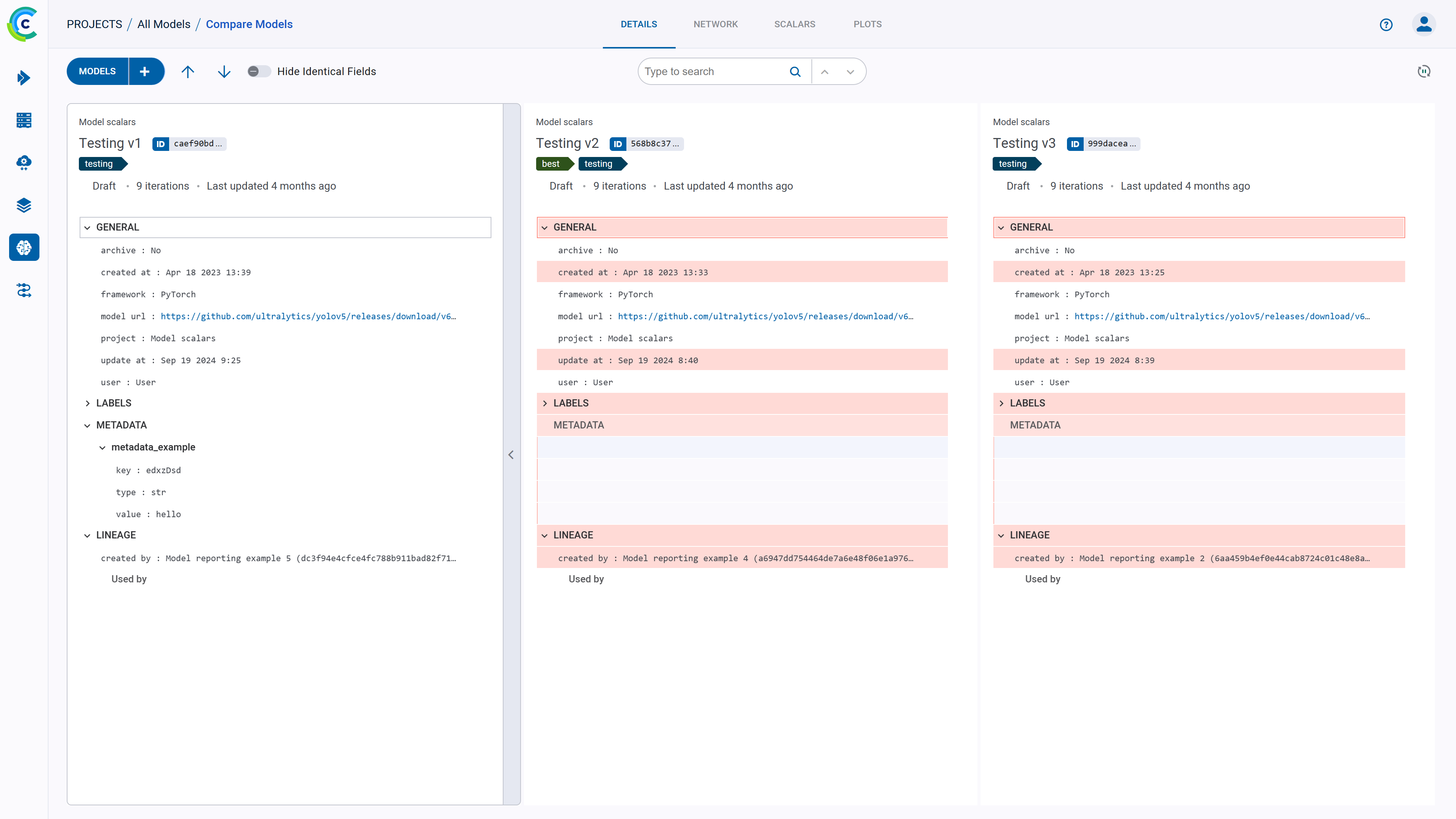Comparing Models | ClearML