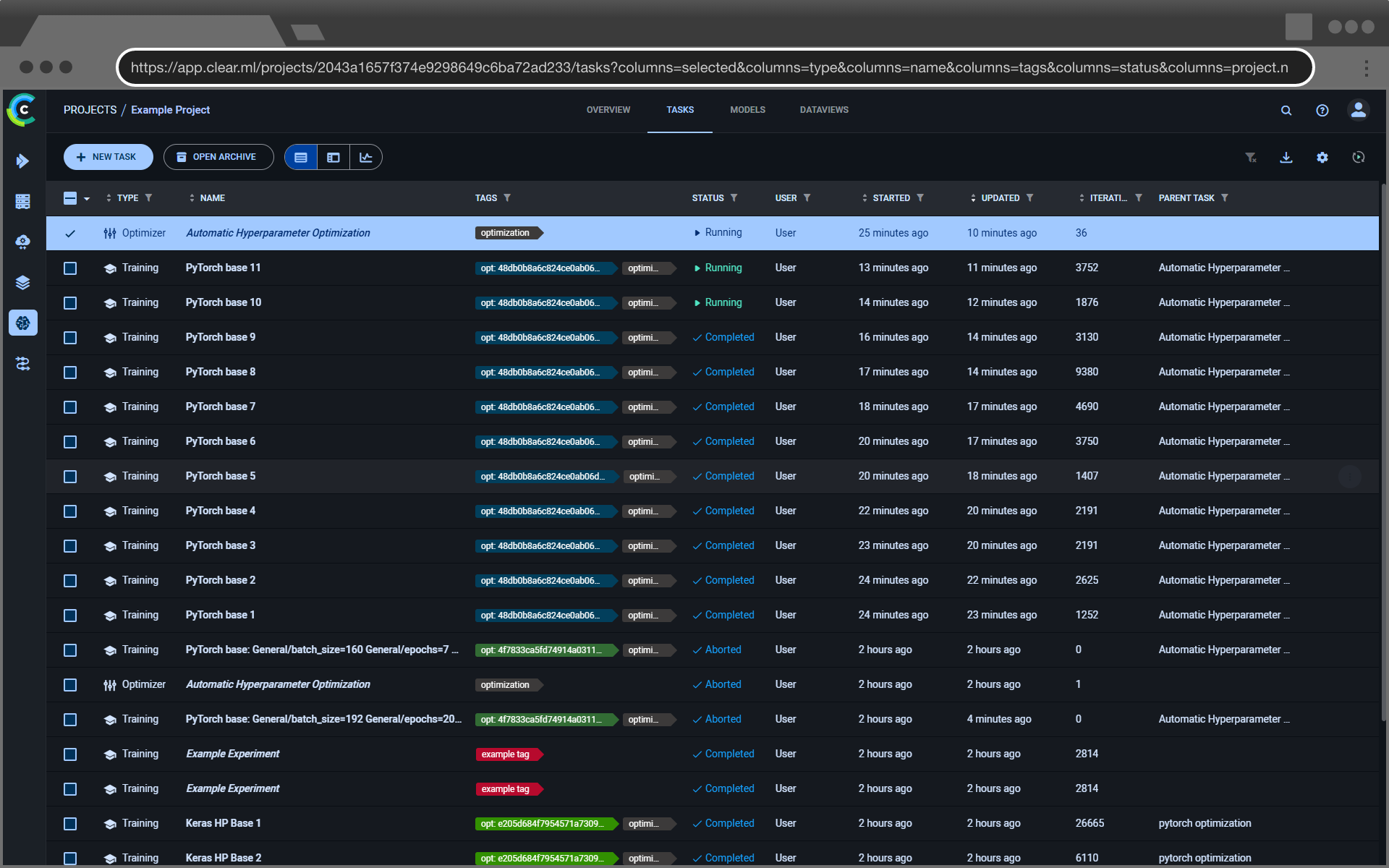 The Task Table | ClearML